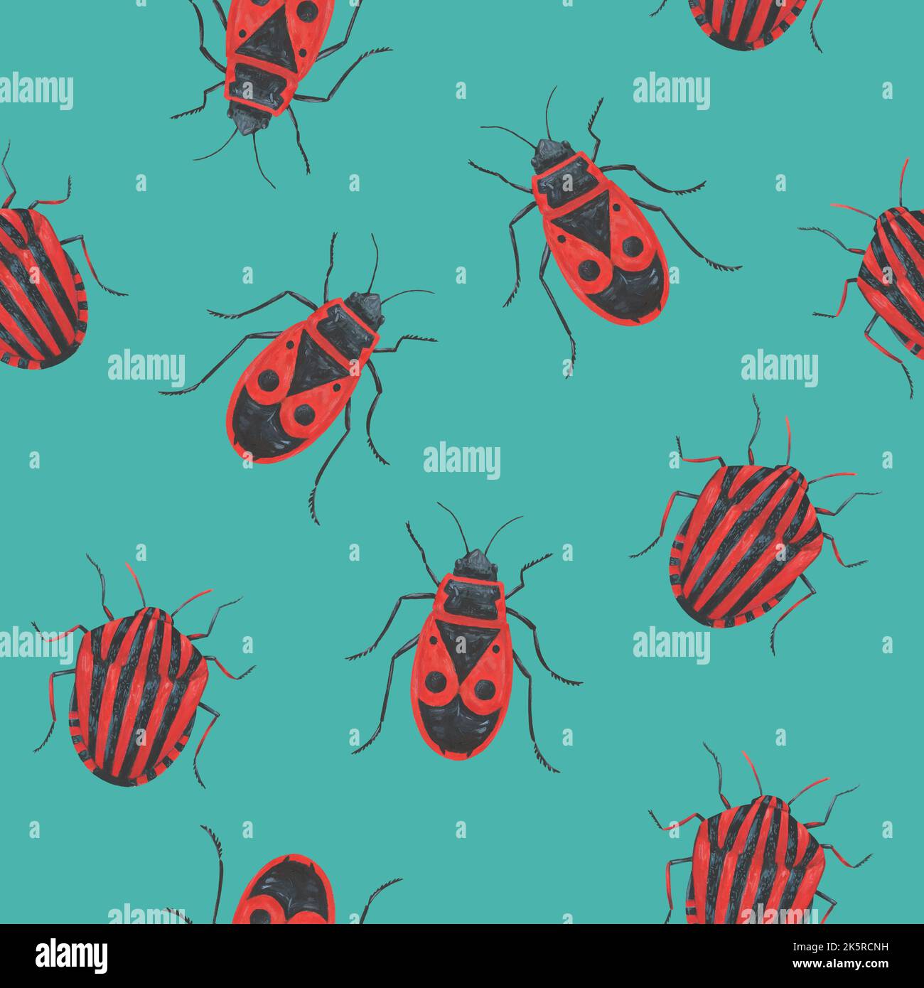 Seamless pattern with realistic cute red solider bugs Stock Photo - Alamy