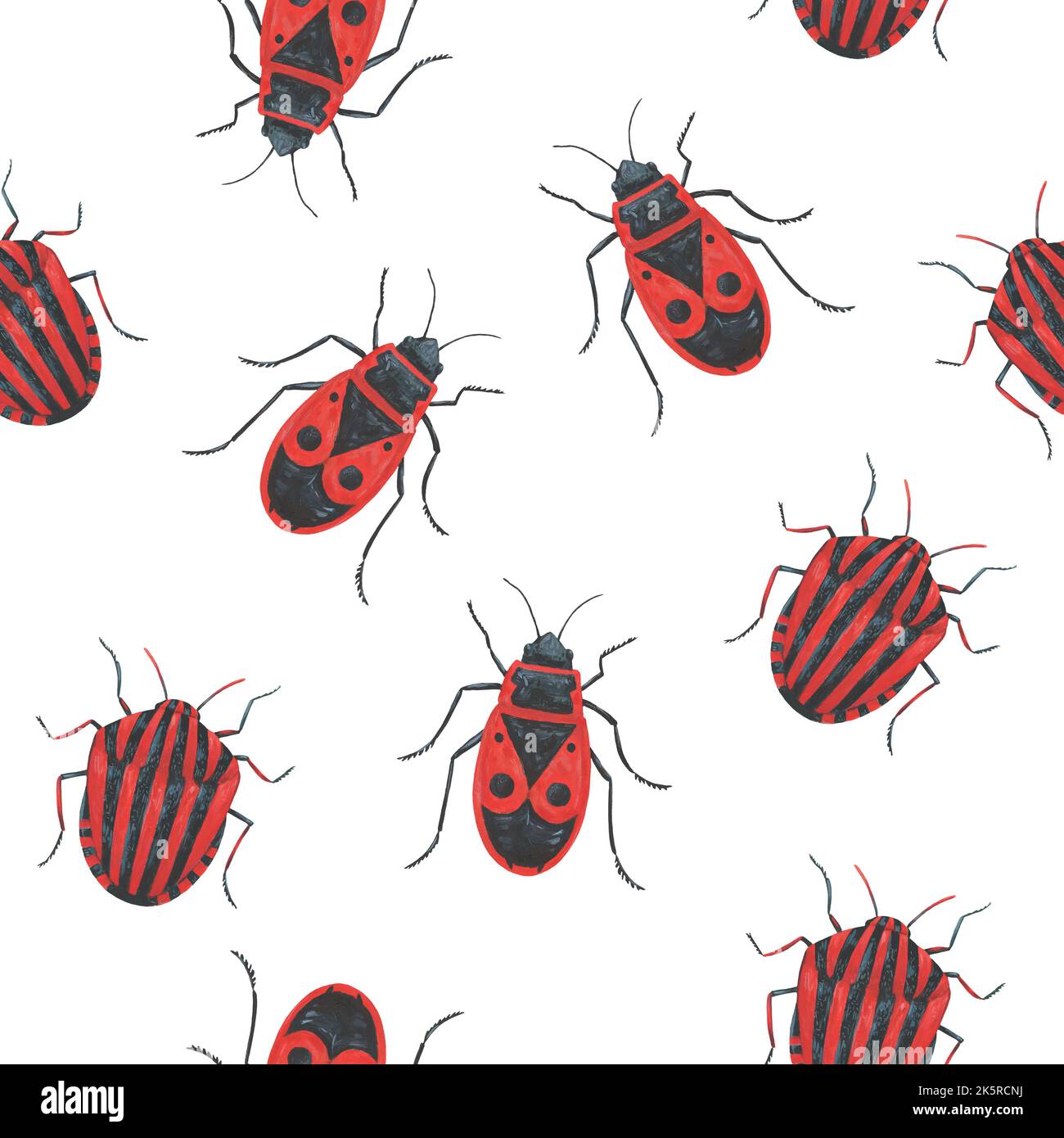 Seamless pattern with realistic cute red solider bugs Stock Photo - Alamy