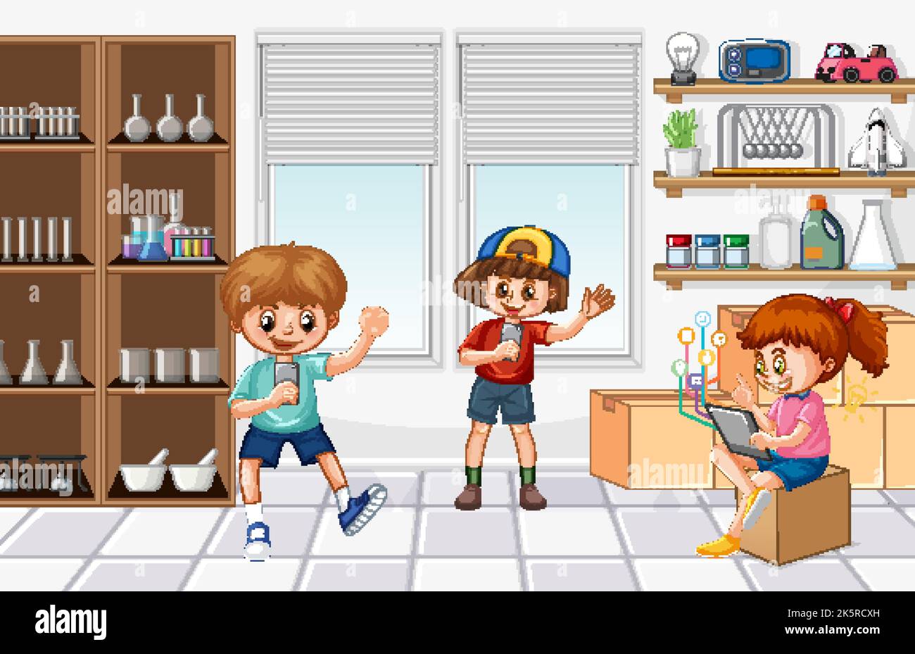 At home scene with children browsing internet illustration Stock Vector ...