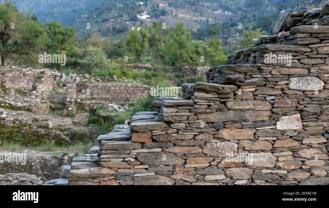 The main stairs going up to the stupa in Amluk dara stupa swat Stock ...