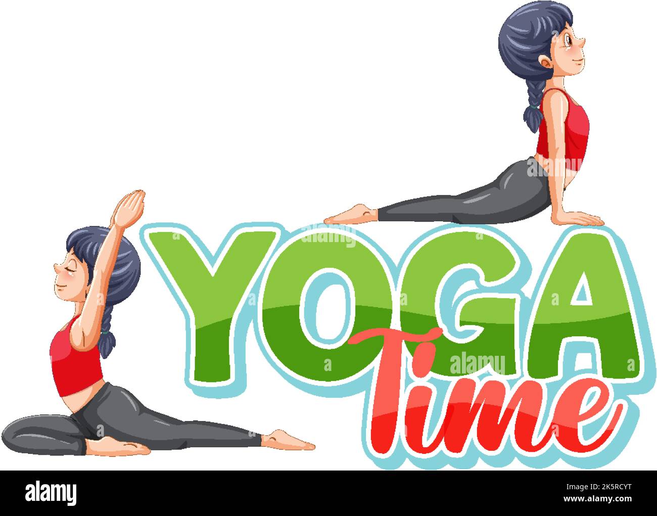 Yoga Time Text With Women Practicing Yoga Illustration Stock Vector