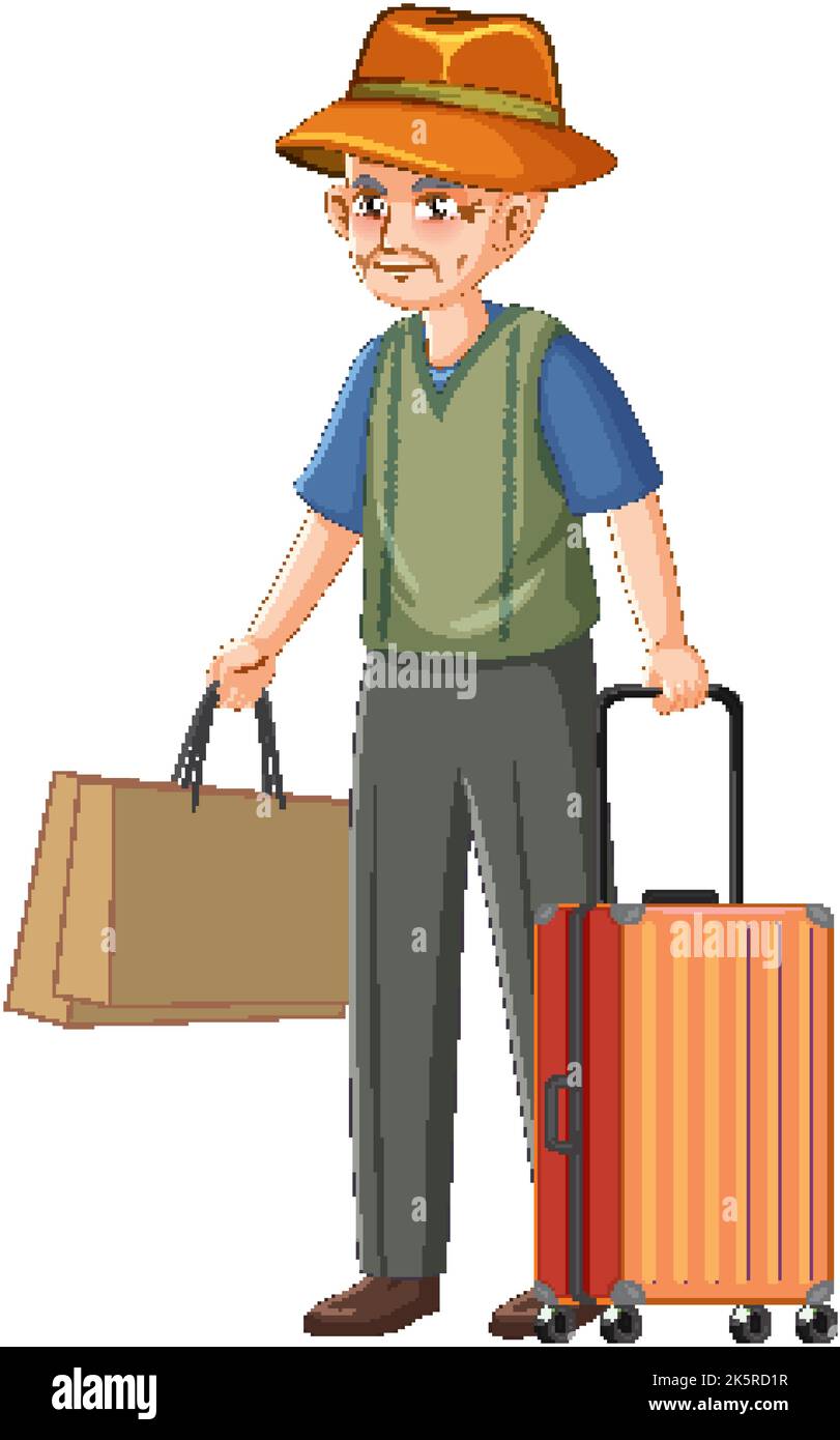 A male senior cartoon character travelling illustration Stock Vector ...