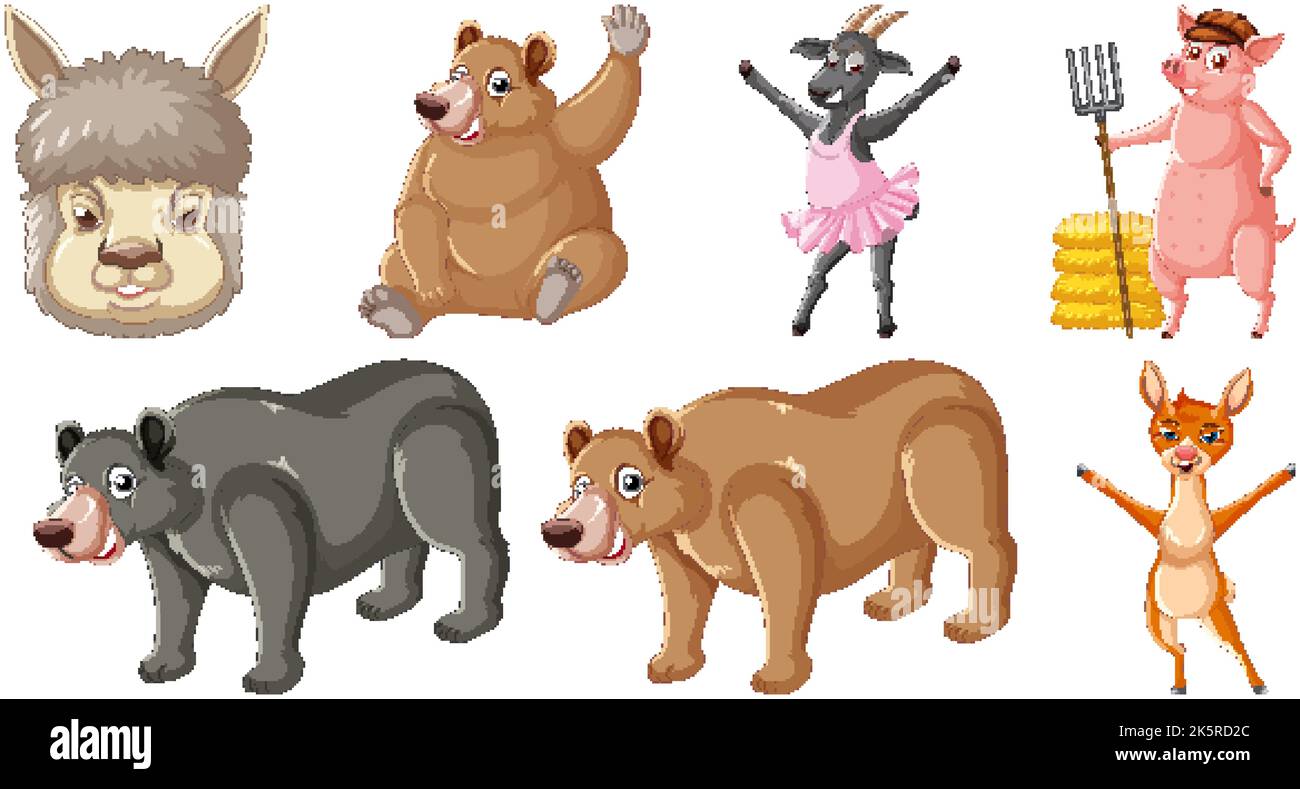 Set of various animals cartoon characters illustration Stock Vector ...