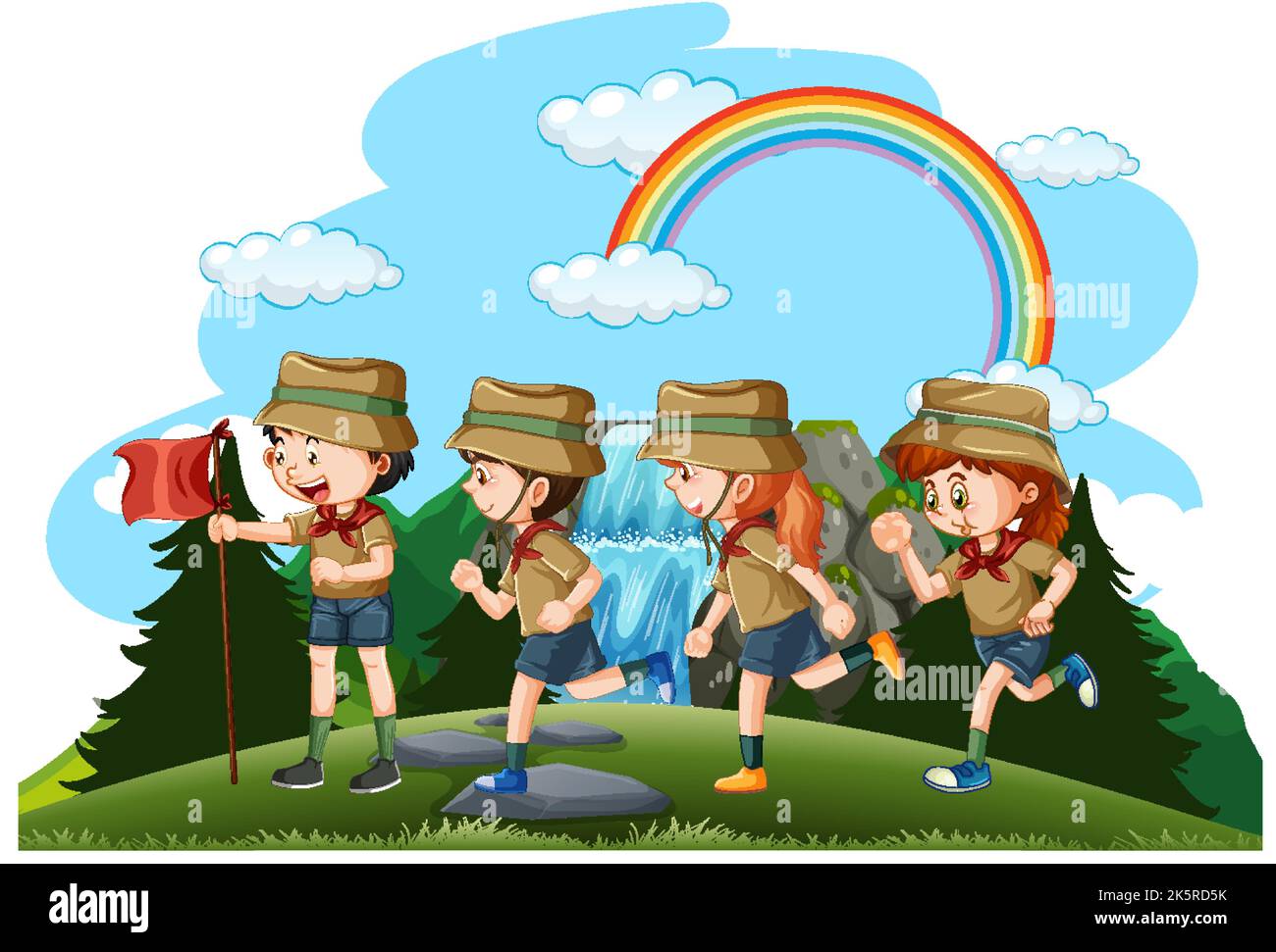 Scout kids hiking in the forest illustration Stock Vector Image & Art ...
