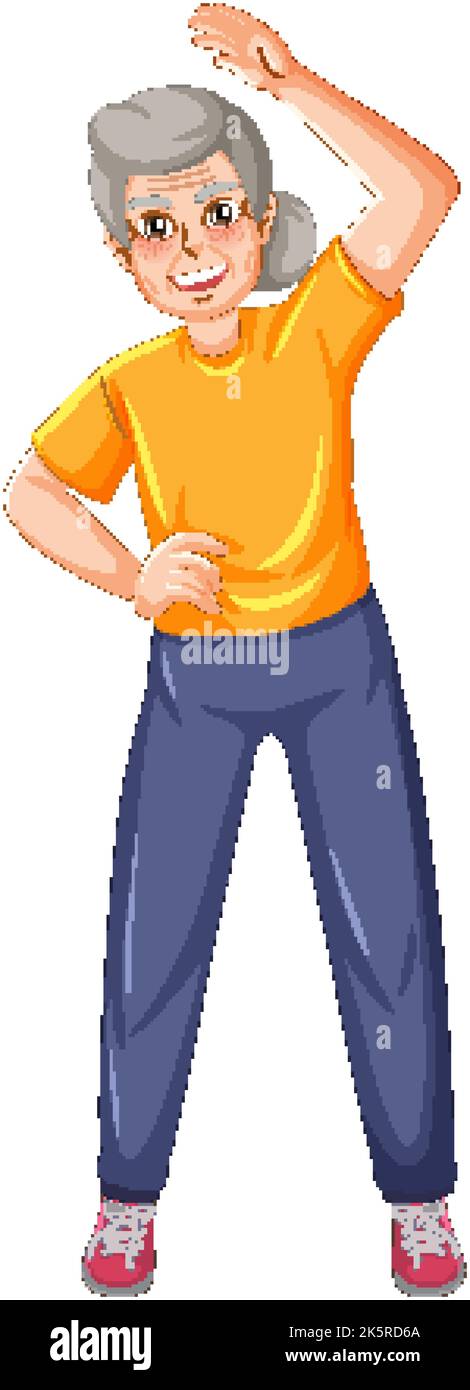 Female senior cartoon character exercising illustration Stock Vector ...