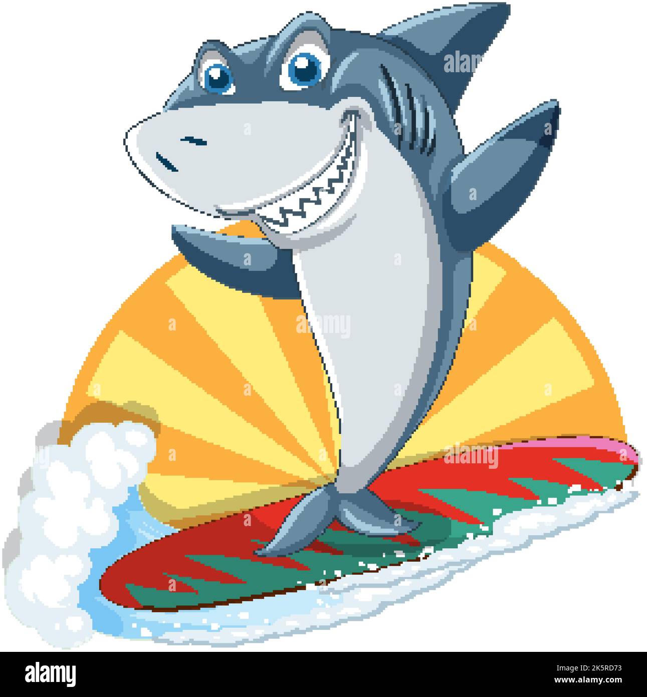 Shark on surfboard with ocean wave illustration Stock Vector Image ...
