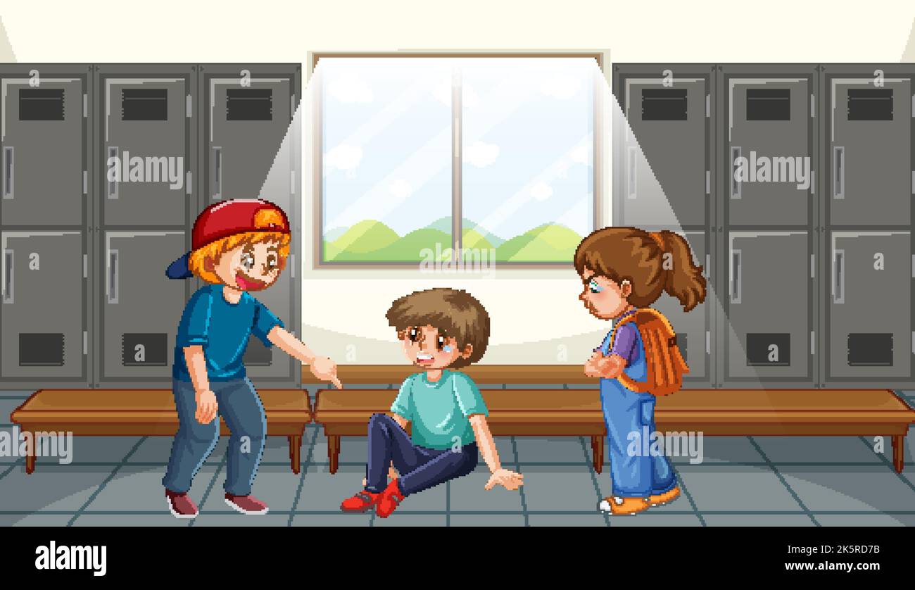 School bullying with student cartoon characters illustration Stock ...