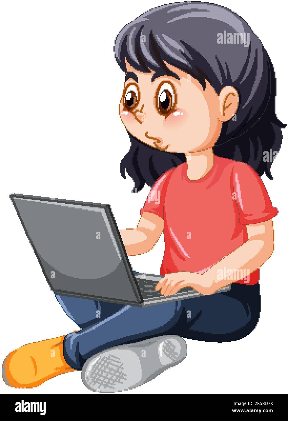 A girl using laptop cartoon illustration Stock Vector Image & Art - Alamy