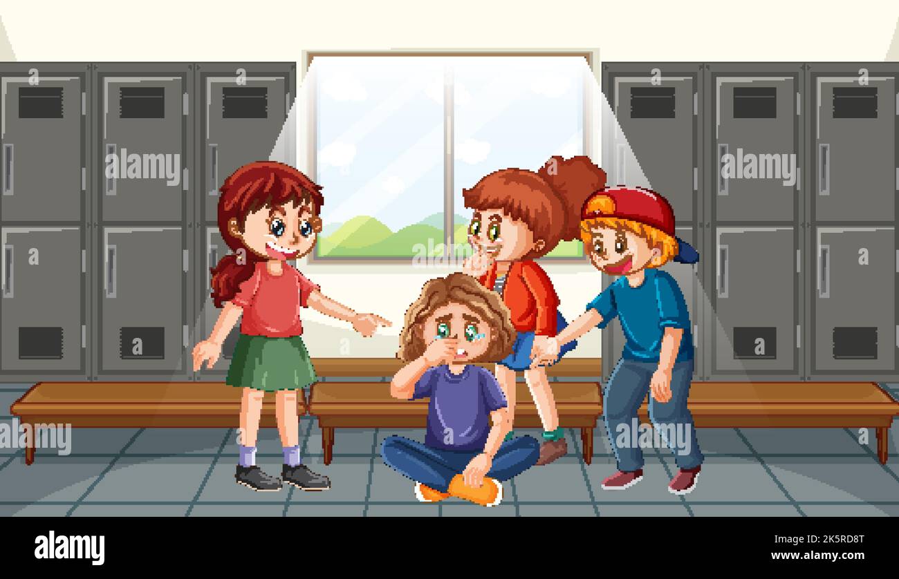 School bullying with student cartoon characters illustration Stock ...