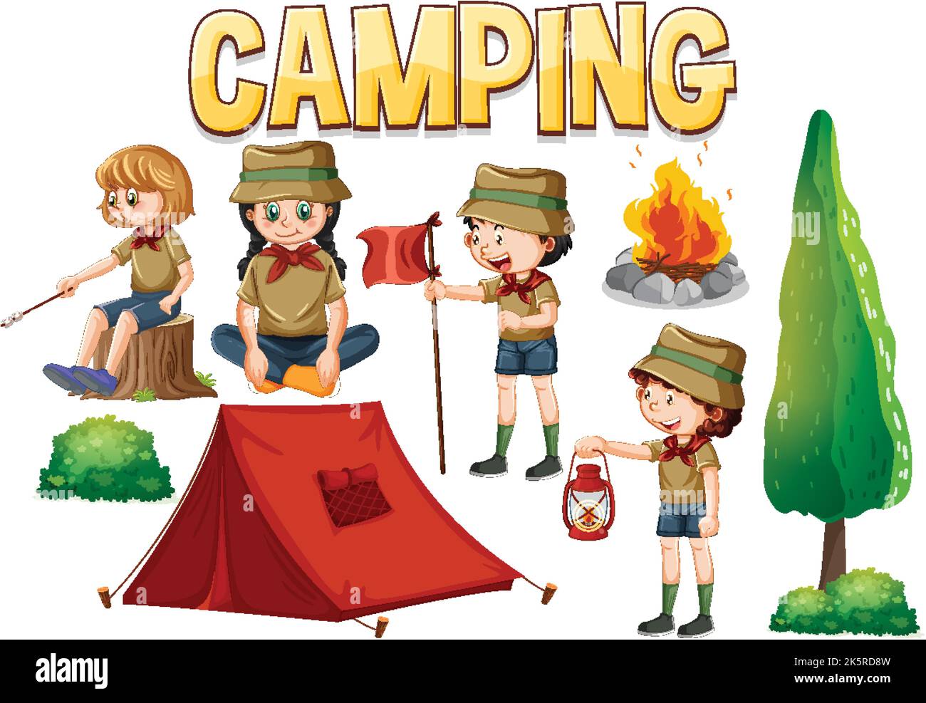 Set of camping kids cartoon character illustration Stock Vector Image ...