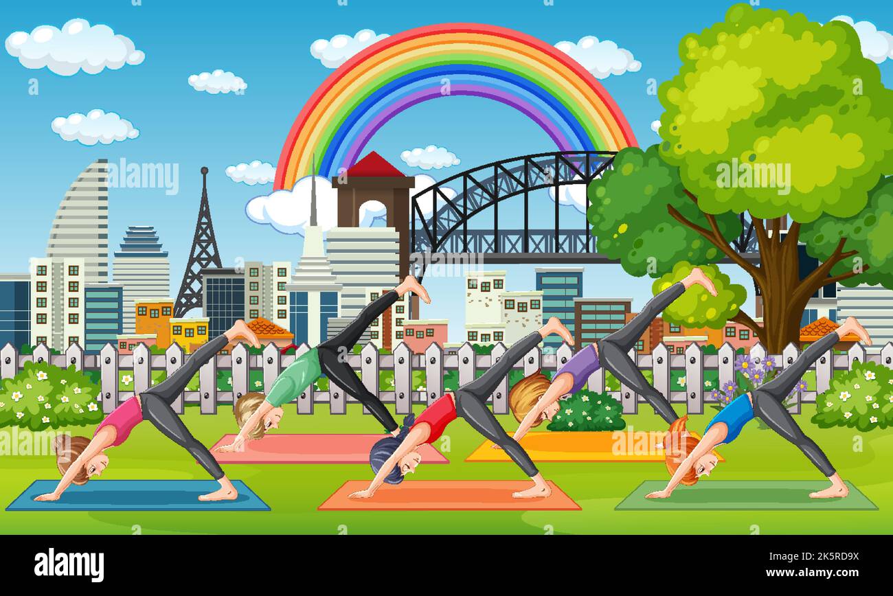 People doing yoga at park illustration Stock Vector Image & Art - Alamy