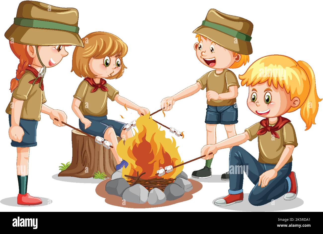 Camping kids in cartoon style illustration Stock Vector Image & Art - Alamy