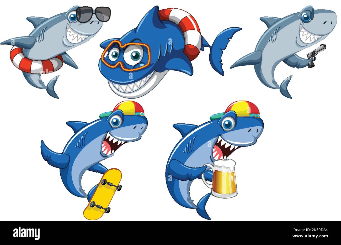 Set of shark cartoon character illustration Stock Vector Image & Art ...
