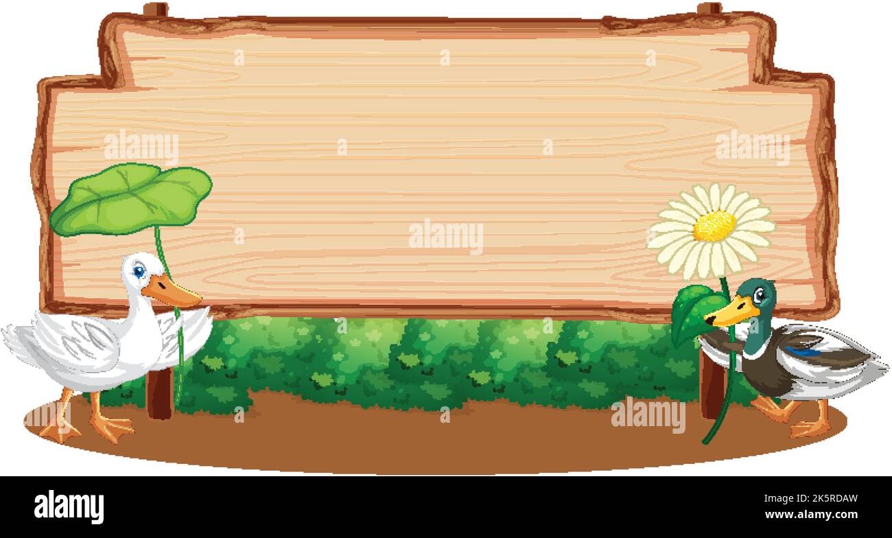 Blank wooden signboard with frog in cartoon style illustration Stock ...