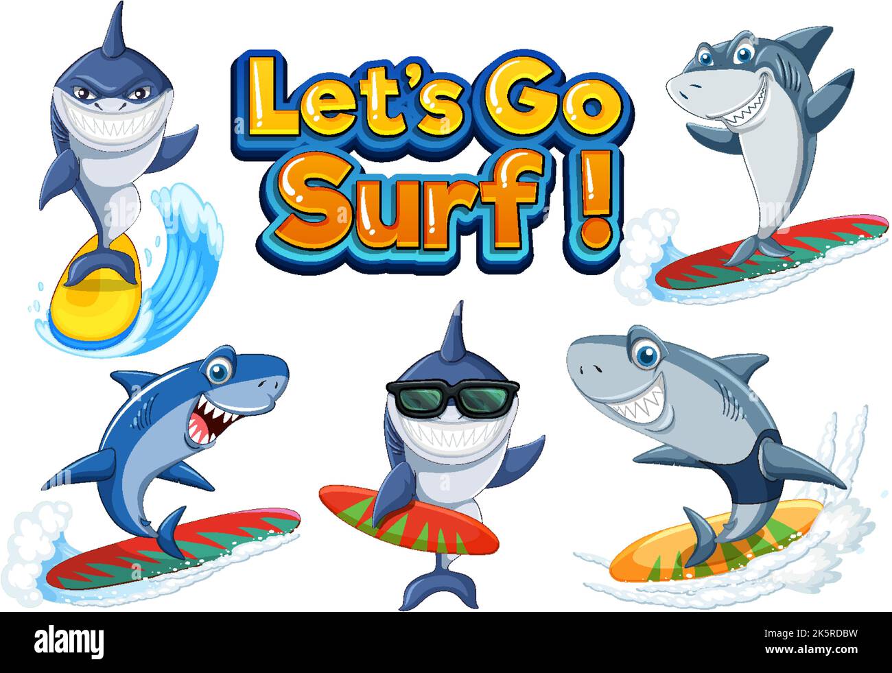 Set of shark cartoon character surfing illustration Stock Vector Image ...