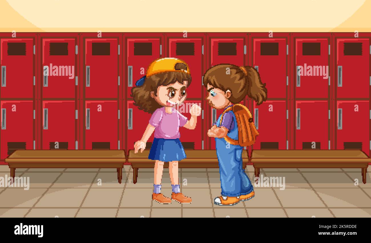 School bullying with student cartoon characters illustration Stock ...