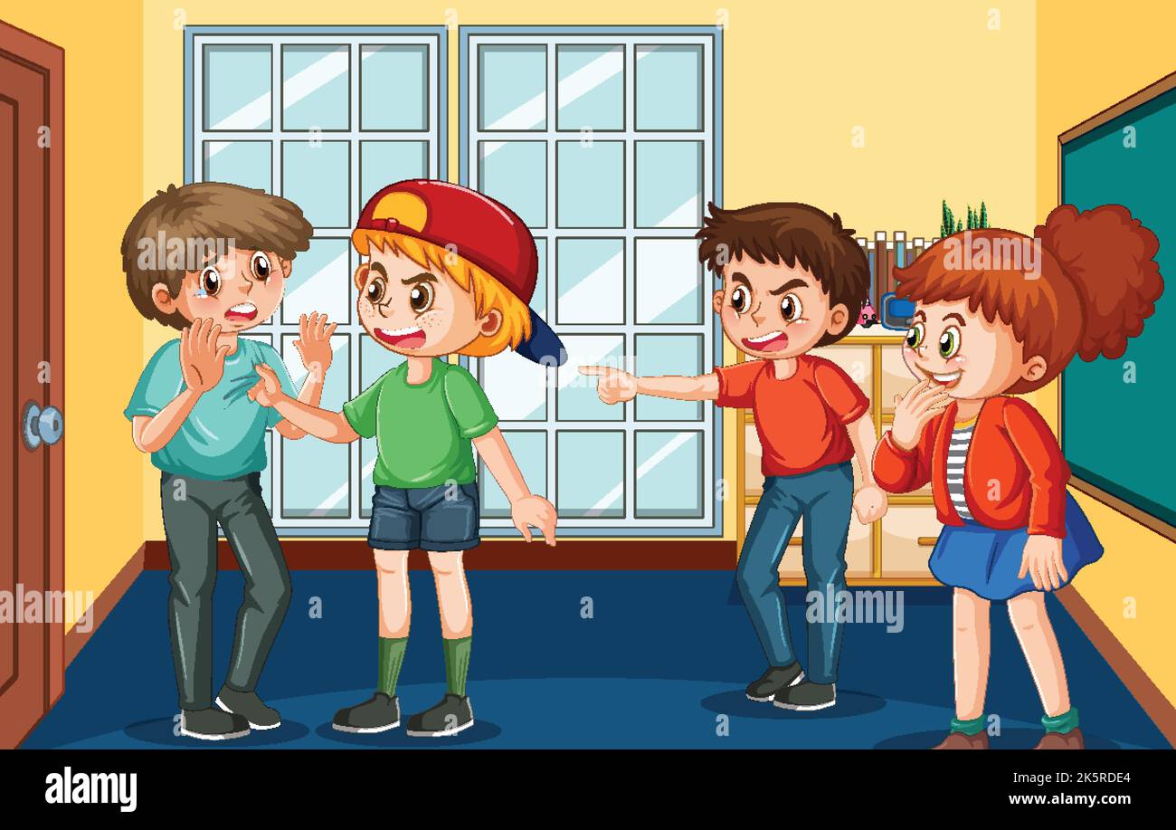 School bullying with student cartoon characters illustration Stock ...