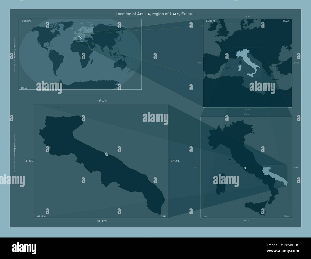 Apulia, region of Italy. Diagram showing the location of the region on ...