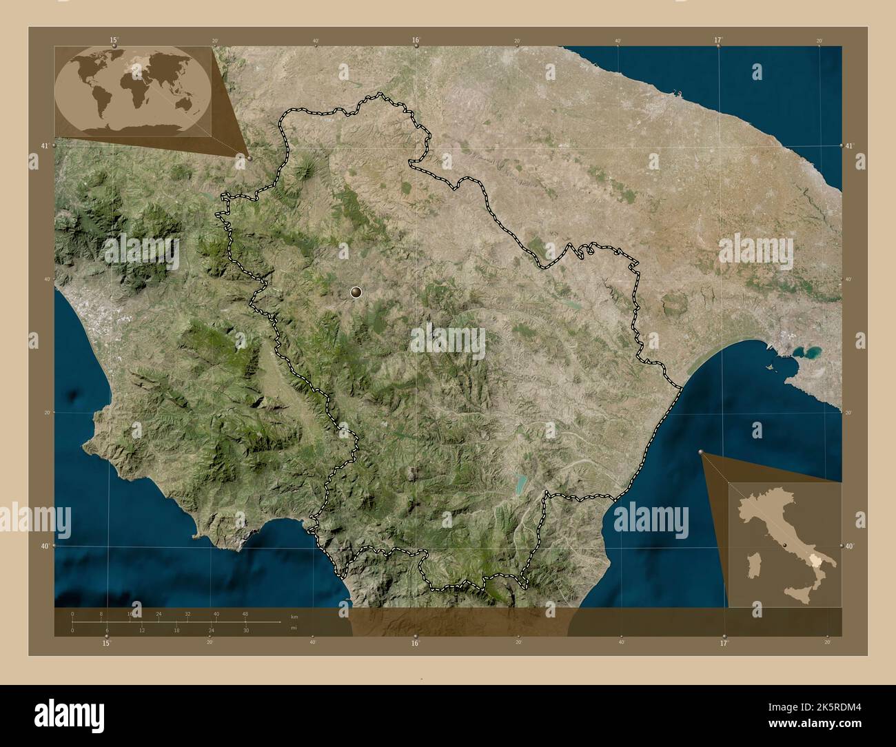 Basilicata, region of Italy. Low resolution satellite map. Corner ...