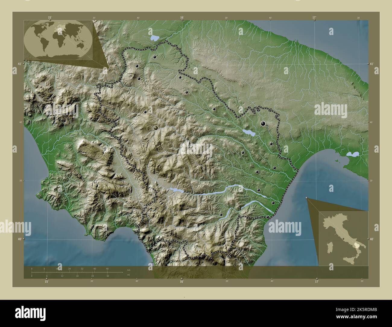 Basilicata, region of Italy. Elevation map colored in wiki style with ...