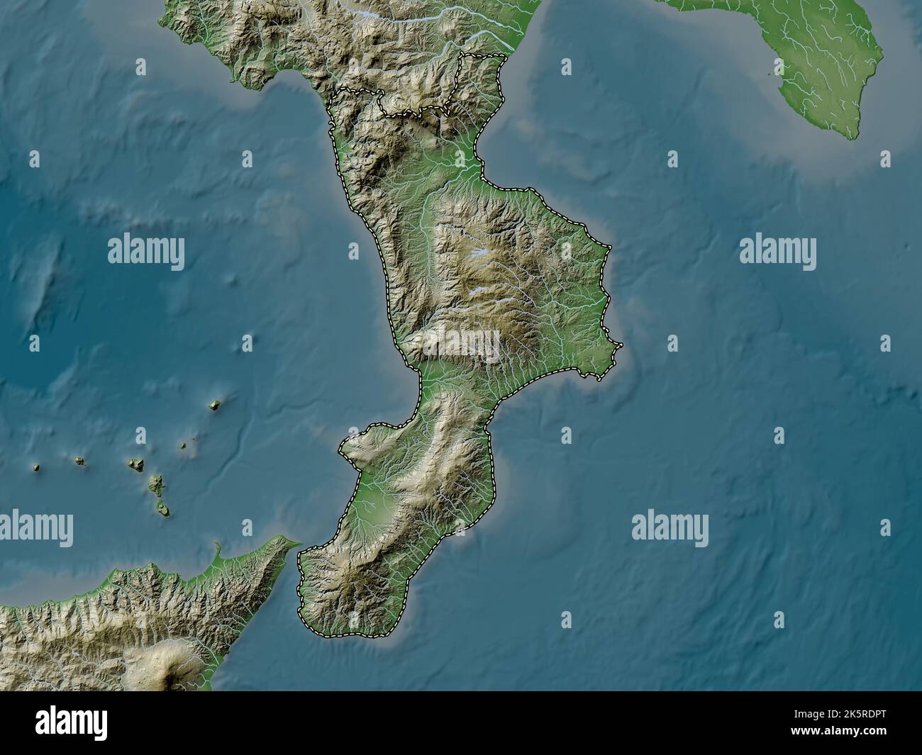 Calabria, region of Italy. Elevation map colored in wiki style with ...