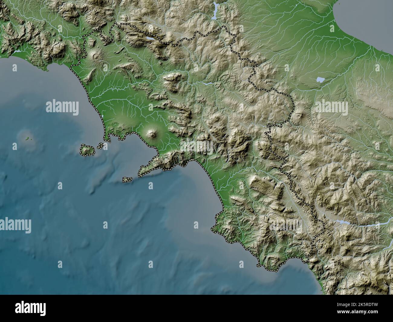 Campania, region of Italy. Elevation map colored in wiki style with ...