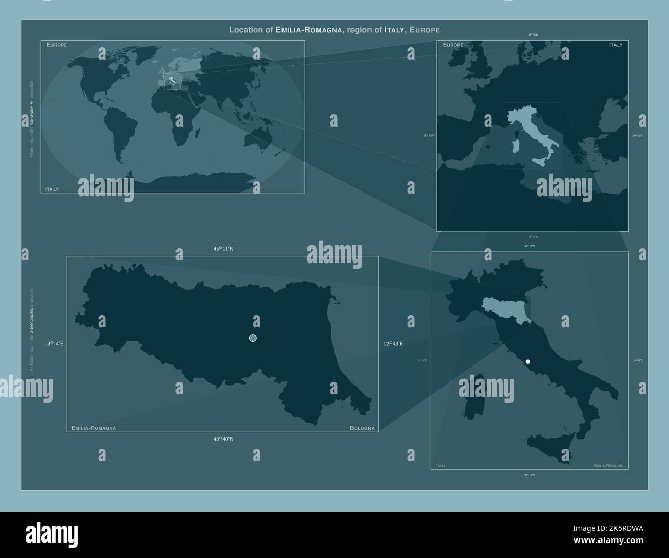 Emilia-Romagna, region of Italy. Diagram showing the location of the ...
