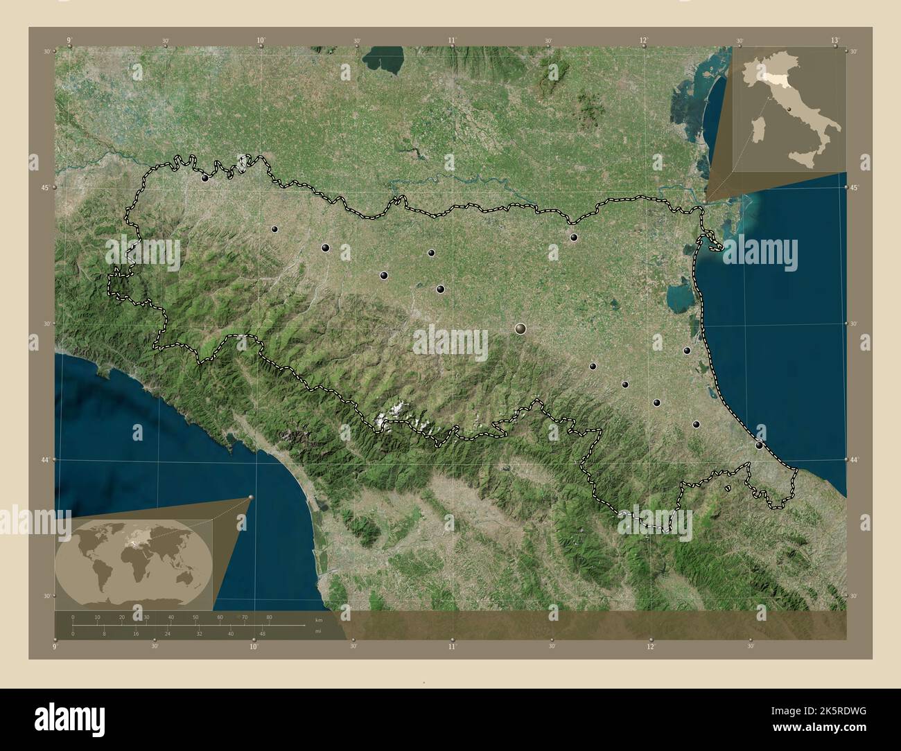 Emilia-Romagna, region of Italy. High resolution satellite map ...