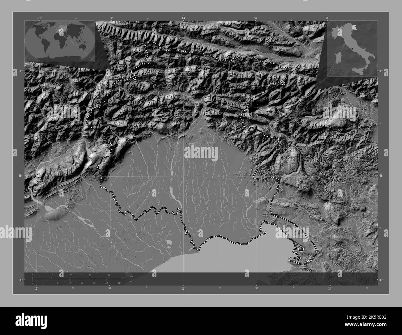Friuli-Venezia Giulia, autonomous region of Italy. Bilevel elevation ...