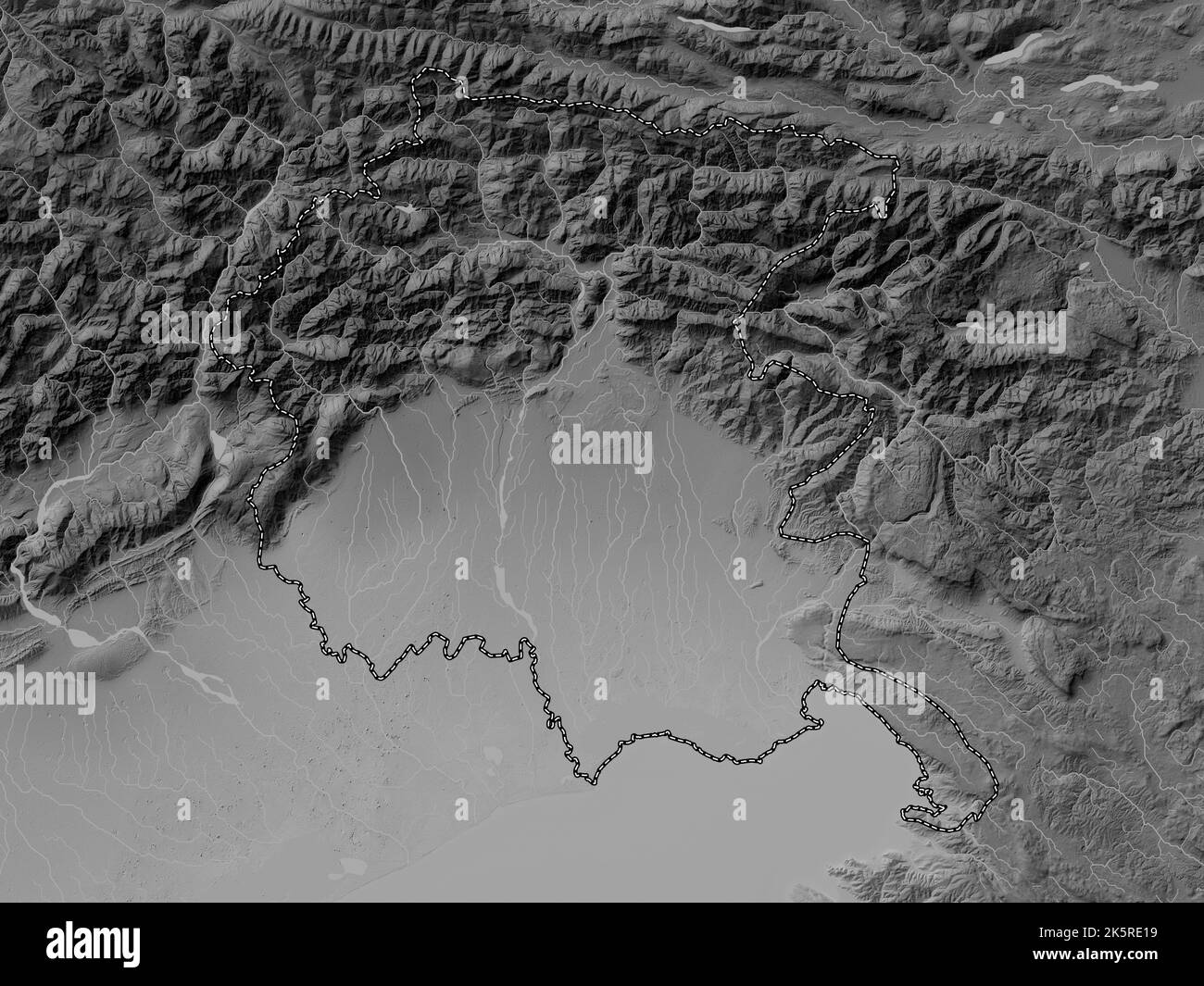 Friuli-Venezia Giulia, autonomous region of Italy. Grayscale elevation ...