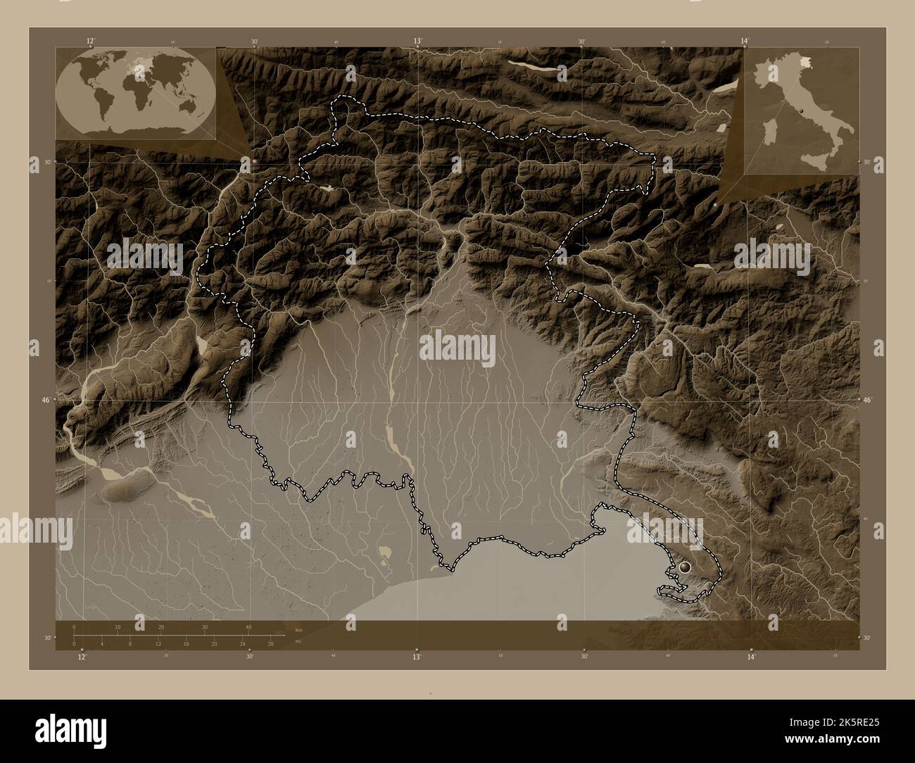 Friuli-Venezia Giulia, autonomous region of Italy. Elevation map ...