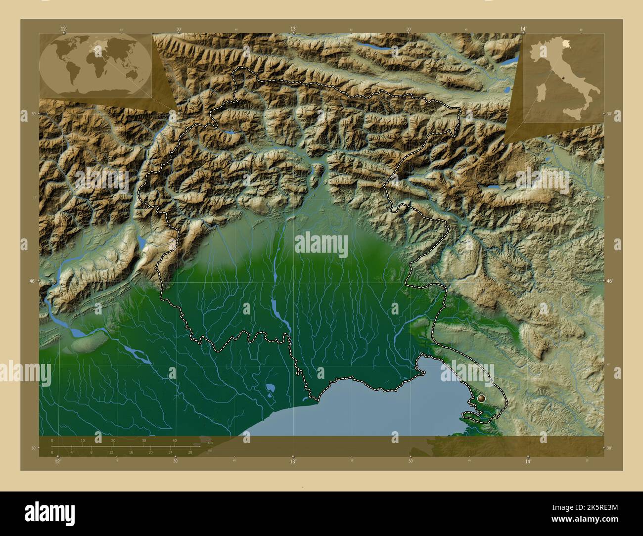 Friuli-Venezia Giulia, autonomous region of Italy. Colored elevation ...
