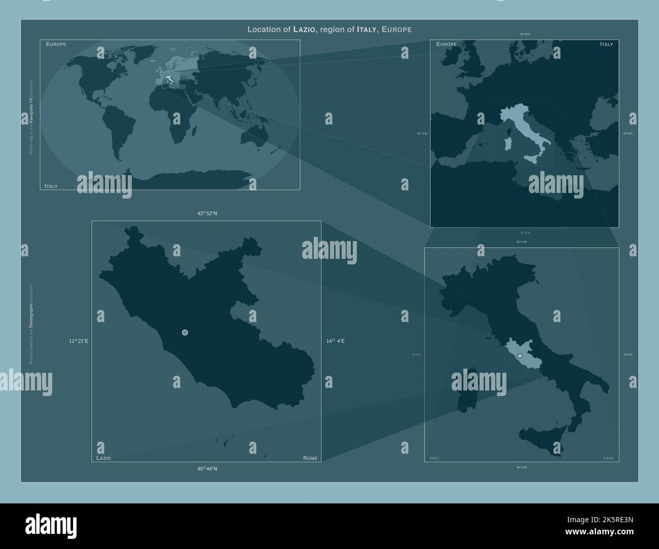 Lazio, region of Italy. Diagram showing the location of the region on ...