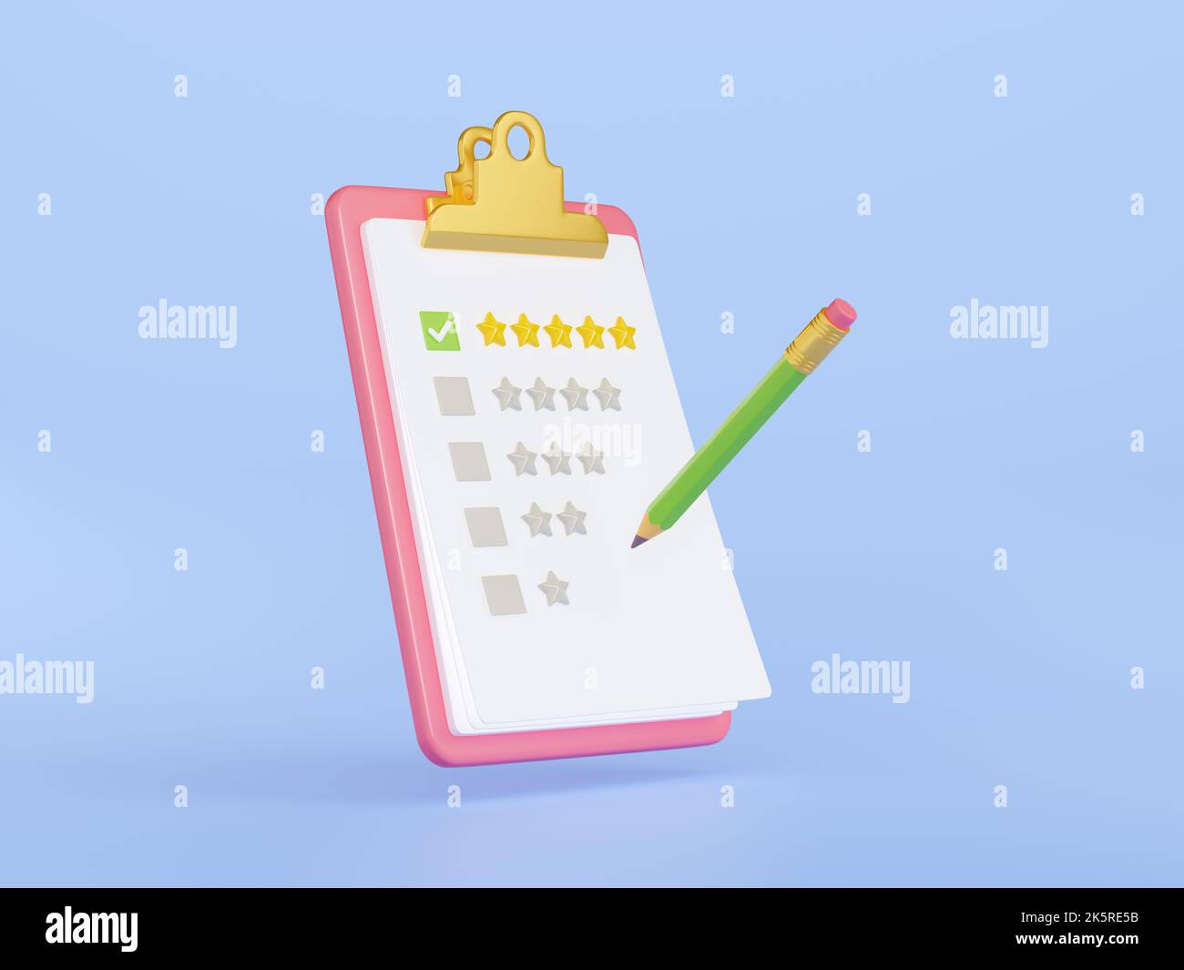 Checklist with feedback survey, clipboard with paper notes with rating ...