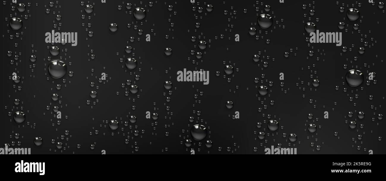 Realistic water drops on black surface. Vector illustration of ...