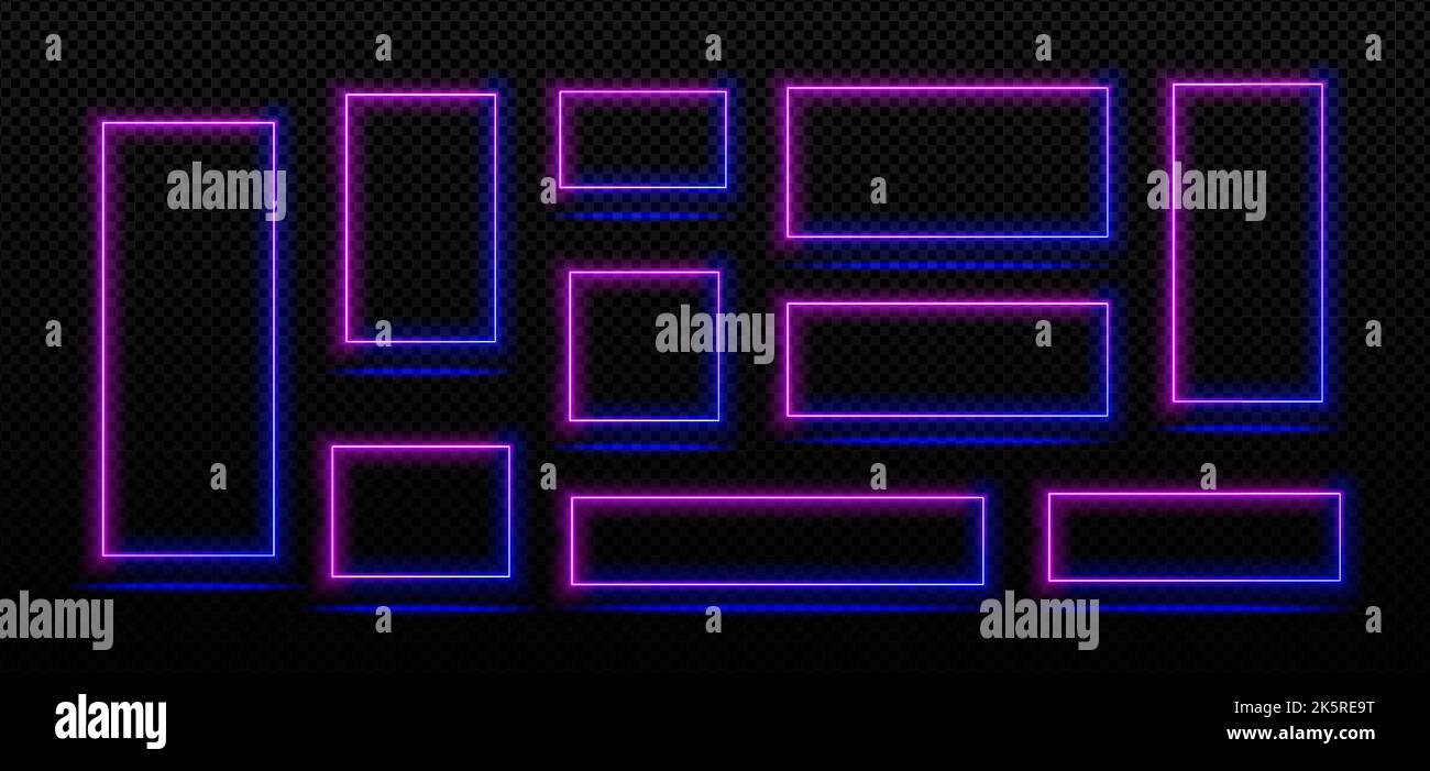 Rectangle neon light frames, empty blue and pink banners isolated on ...