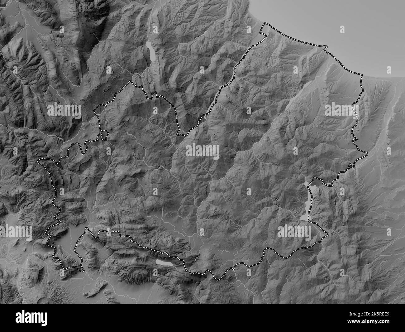 Molise, region of Italy. Grayscale elevation map with lakes and rivers ...