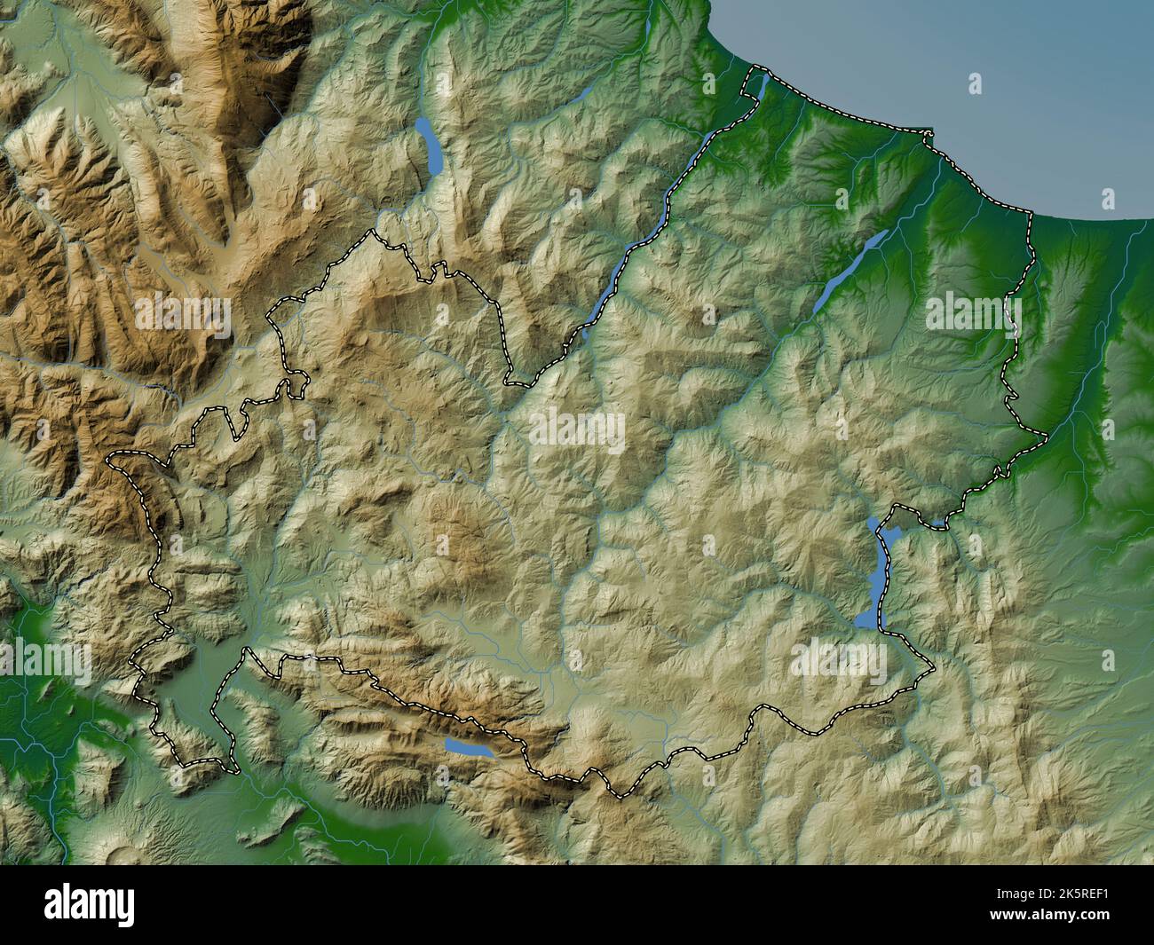 Molise, region of Italy. Colored elevation map with lakes and rivers ...