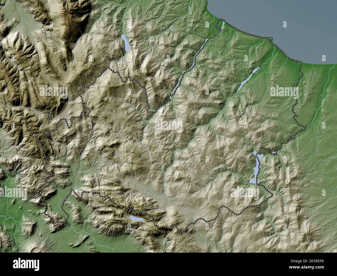 Molise, region of Italy. Elevation map colored in wiki style with lakes ...