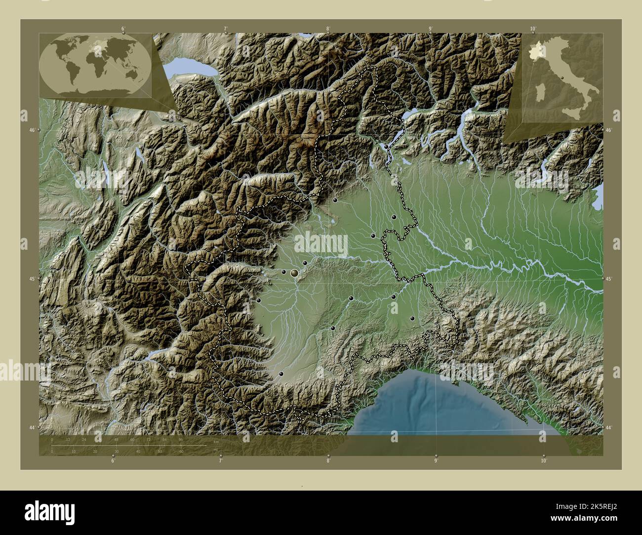 Piemonte, region of Italy. Elevation map colored in wiki style with ...