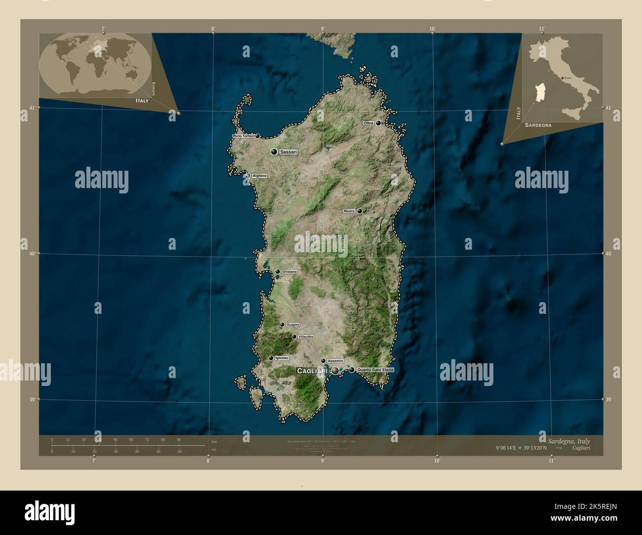 Sardegna, autonomous region of Italy. High resolution satellite map ...