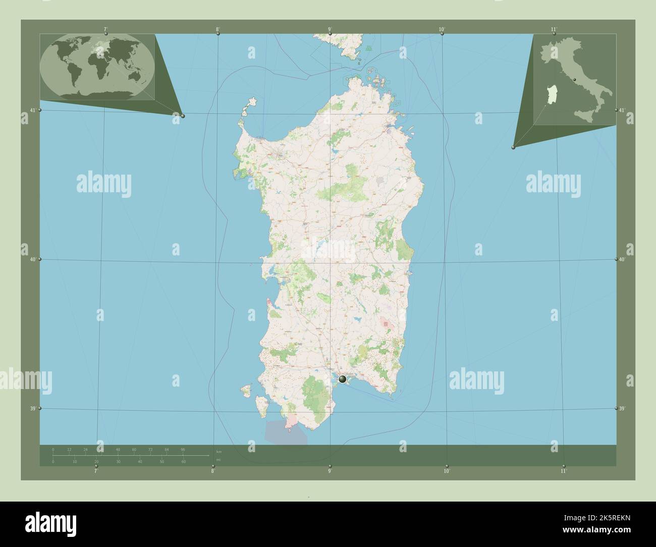 Sardegna, autonomous region of Italy. Open Street Map. Corner auxiliary ...