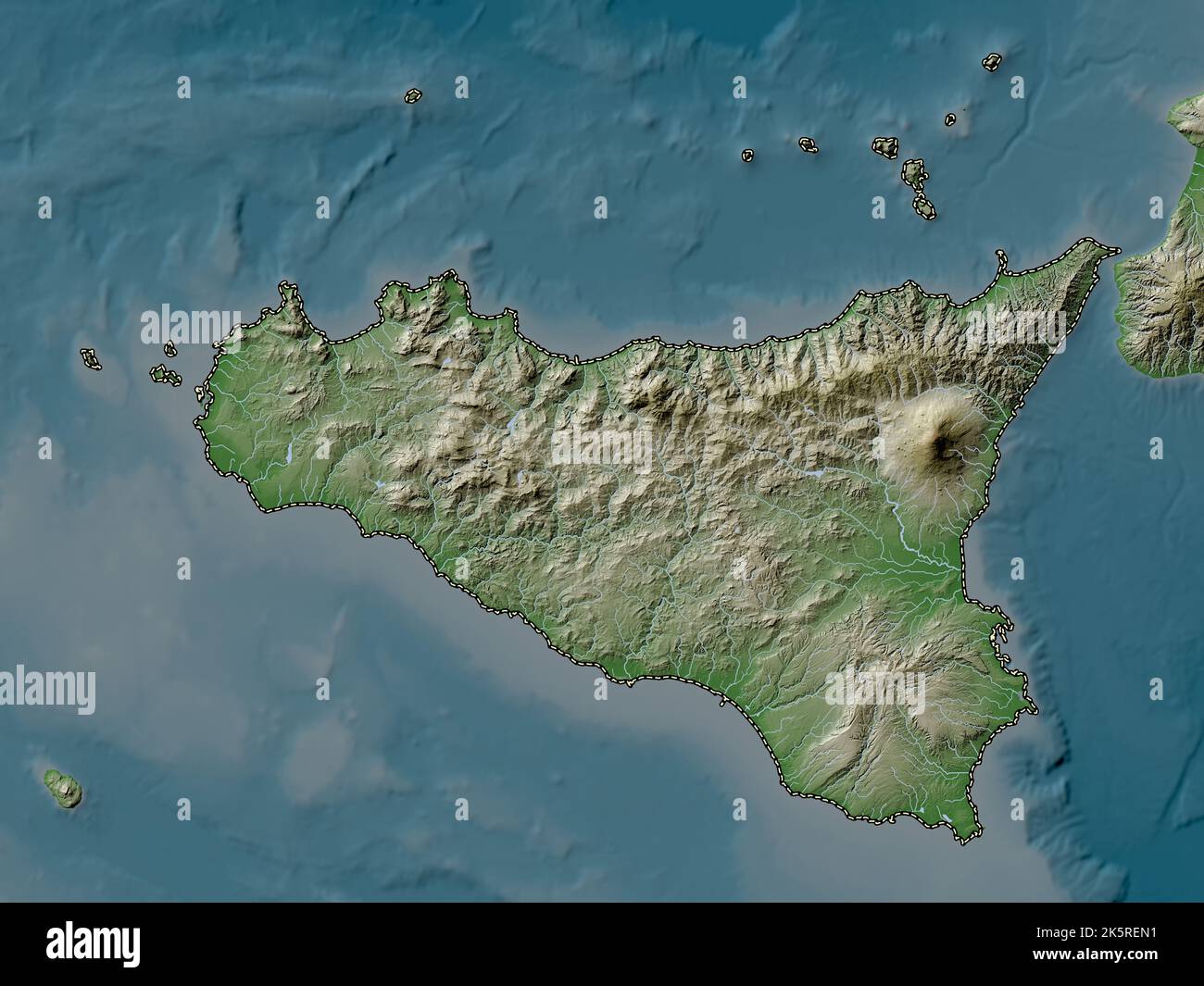 Sicily, autonomous region of Italy. Elevation map colored in wiki style ...