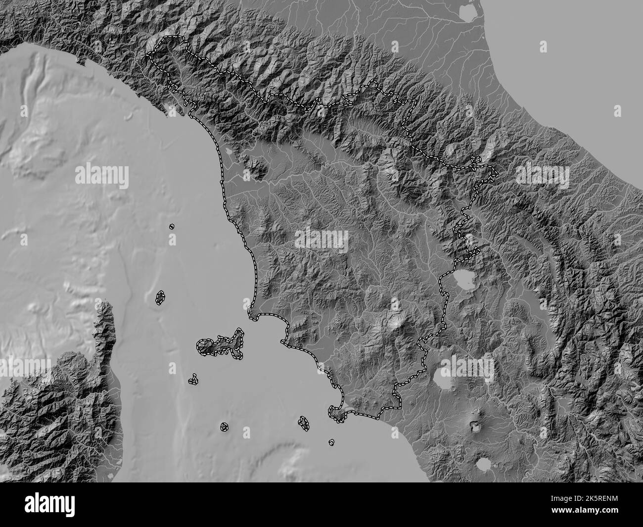 Toscana, region of Italy. Bilevel elevation map with lakes and rivers Stock Photo - Alamy