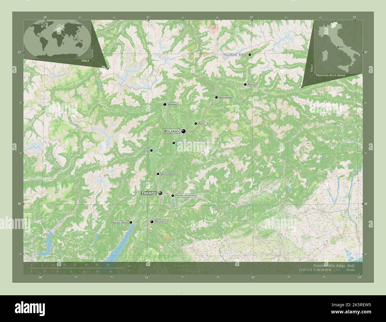 Trentino-Alto Adige, autonomous region of Italy. Open Street Map ...