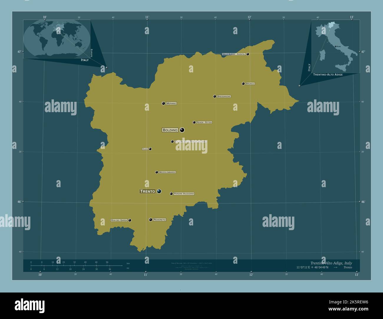 Trentino-Alto Adige, autonomous region of Italy. Solid color shape ...