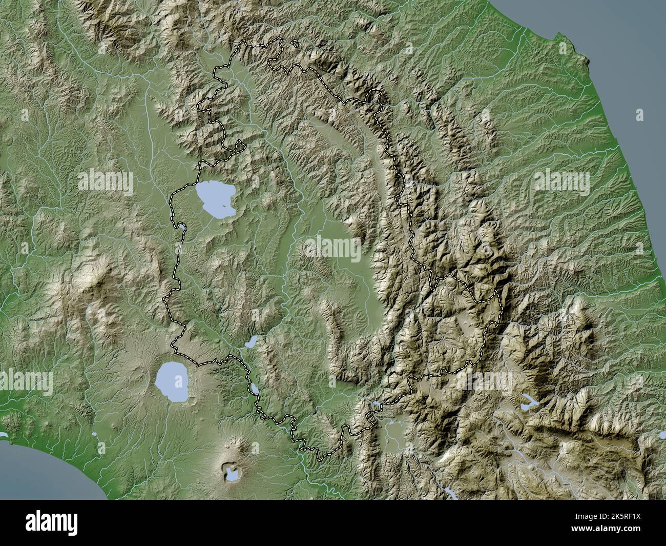Umbria, region of Italy. Elevation map colored in wiki style with lakes ...