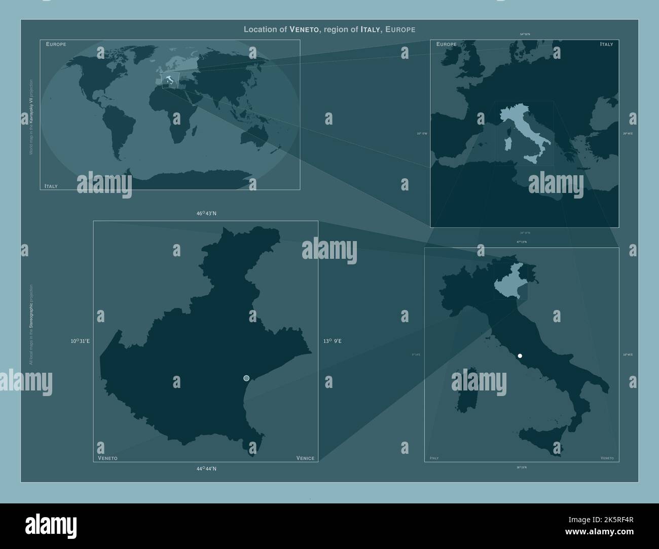 Veneto, region of Italy. Diagram showing the location of the region on ...