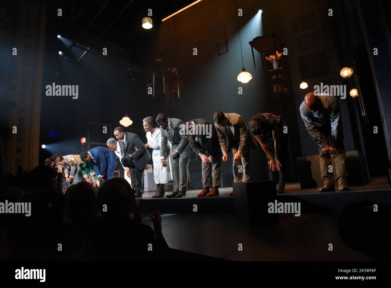 The cast bows during the curtain call of the Death of a Salesman ...