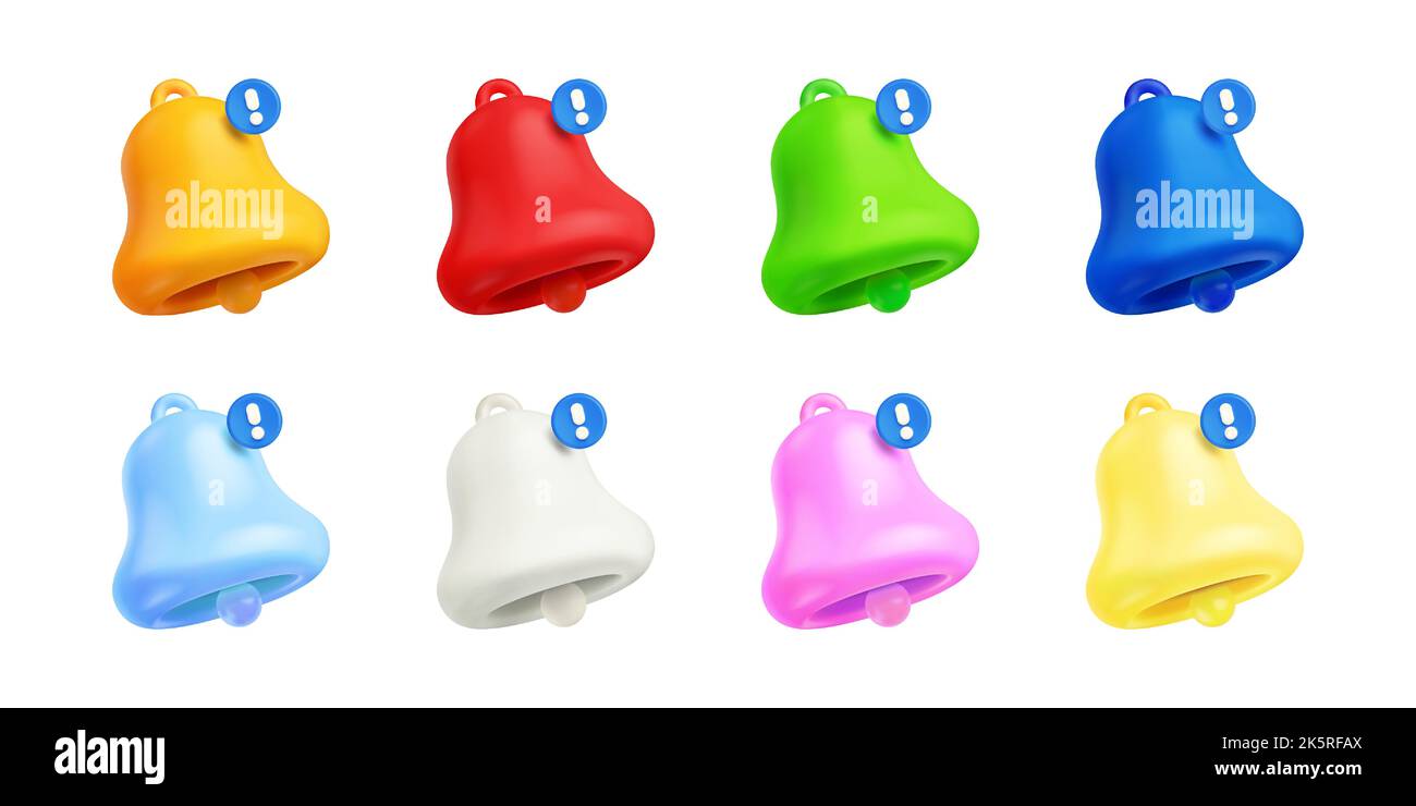 3d render notification bells, colorful unread message on phone or ...
